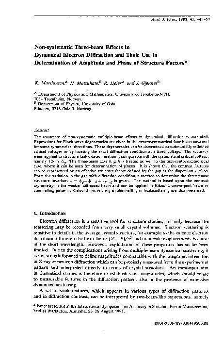 Pdf Non Systematic Three Beam Effects In Dynamical Electron Diffraction And Their Use In