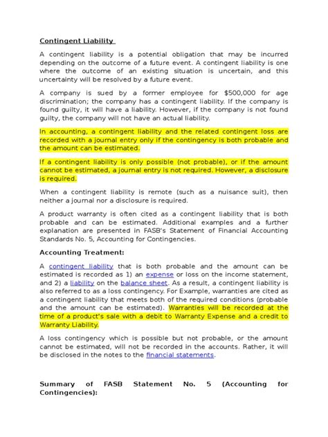 Contingent Liability Pdf Debits And Credits Financial Statement