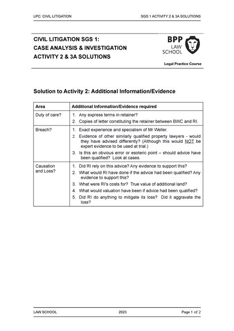 Civil Litigation Sgs 1 Activity 2 And Activity 3a Solution Lpc Civil Litigation Sgs 1