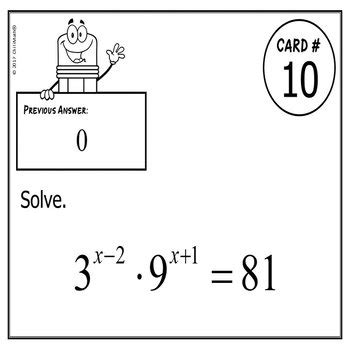 Exponential Equations Not Requiring Logarithms Scavenger Hunt By ChiliMath