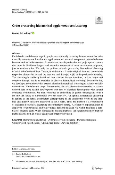 Pdf Order Preserving Hierarchical Agglomerative Clustering