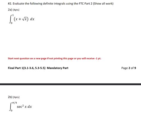 solved 2 evaluate the following definite integrals using
