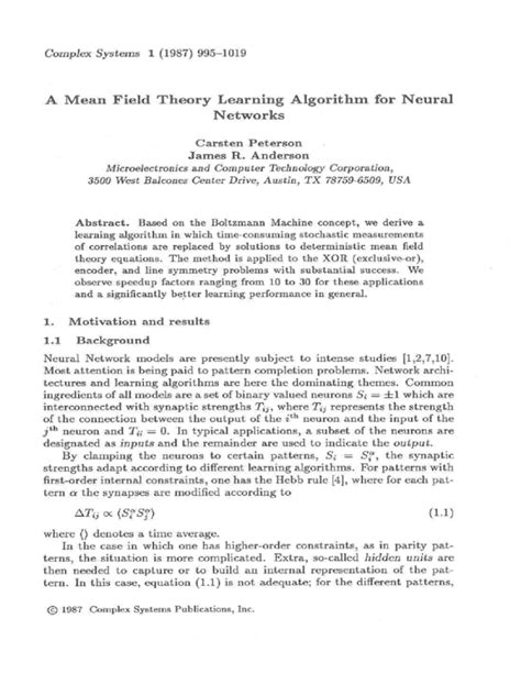 A Mean Field Theory Learning Algorithm