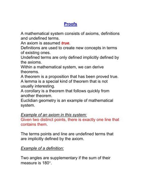 Proofs A Mathematical System Consists Of Axioms Definitions And