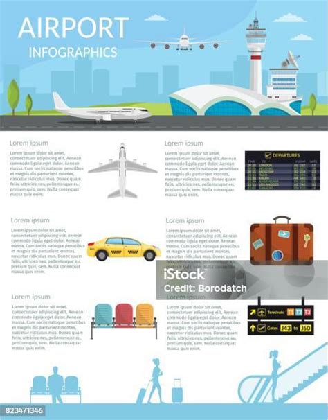 공항 여객 터미널 및 대기실 Infographic의 국제 도착 출발 배경 벡터 일러스트 레이 션 비행기 이착륙장에 대한 스톡 벡터 아트 및 기타 이미지 Istock