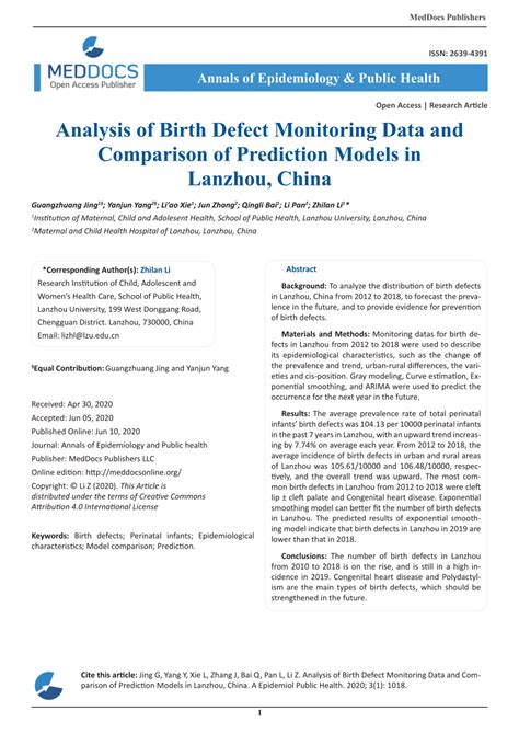 Pdf Analysis Of Birth Defect Monitoring Data And Comparison Of
