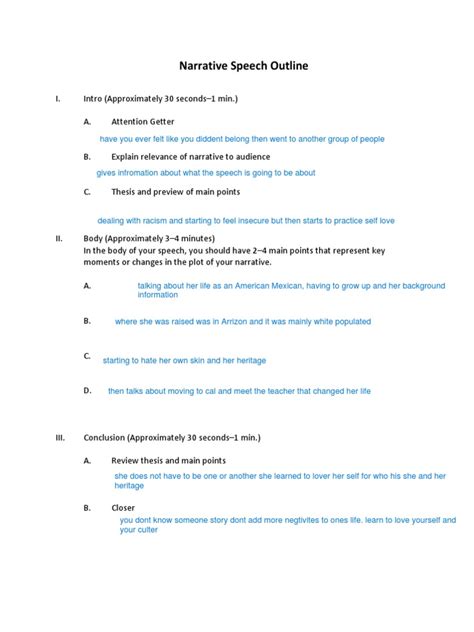 Narrative Speech Outline 1 Pdf