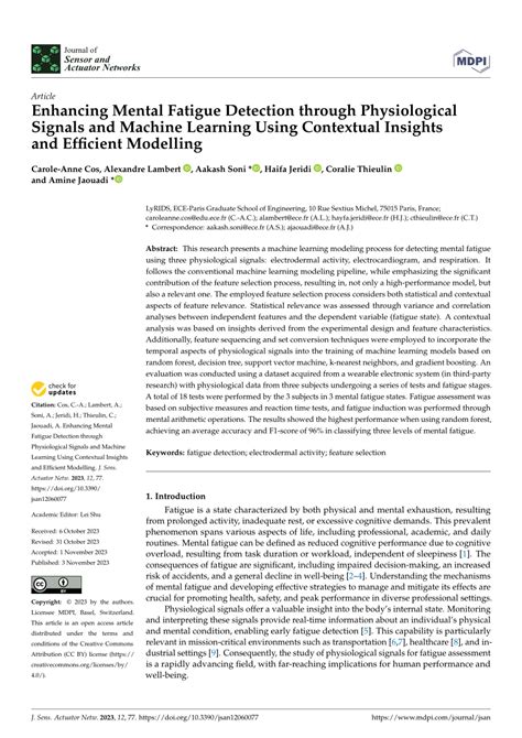 Pdf Enhancing Mental Fatigue Detection Through Physiological Signals And Machine Learning