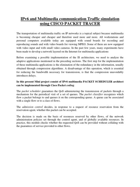 Ipv6 And Multimedia Traffic Simulation Using Cisco Packet Tracer Pdf Routing Quality Of