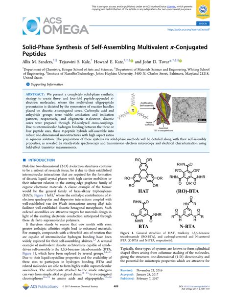 Pdf Solid Phase Synthesis Of Self Assembling Multivalent π Conjugated Peptides