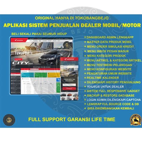 jual aplikasi web source code dealer motor mobil lengkap full support