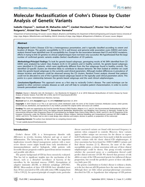 Pdf W1244 Molecular Reclassification Of Crohns Disease By Cluster