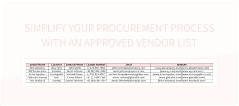 Free Vendor List Templates For Google Sheets And Microsoft Excel Slidesdocs
