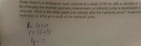 Solved Water Flows In A Rectangular Open Channel At A Depth Chegg Com