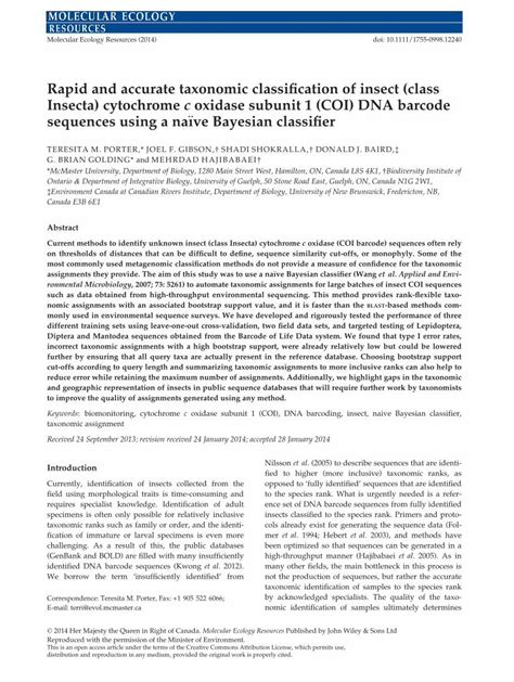 Pdf Rapid And Accurate Taxonomic Classification Of Insect Class