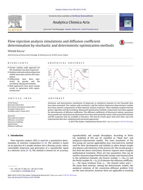 Pdf Flow Injection Analysis Simulations And Diffusion Coefficient Determination By Stochastic