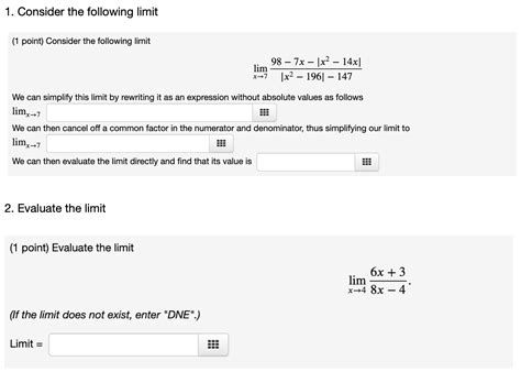 solved 1 consider the following limit 1 point consider