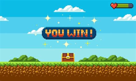 Premium Vector Pixel Art Game Background With Grass Sky And You Won Game 8bit Text Game Screen