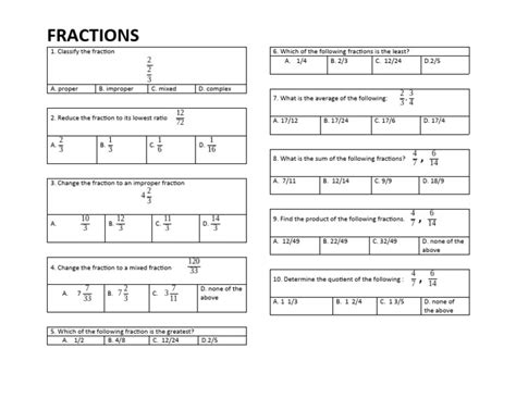 Cse Fraction Drills Pdf Algebra Mathematical Objects