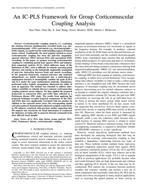 Pdf An Ic Pls Framework For Group Corticomuscular Coupling Analysis