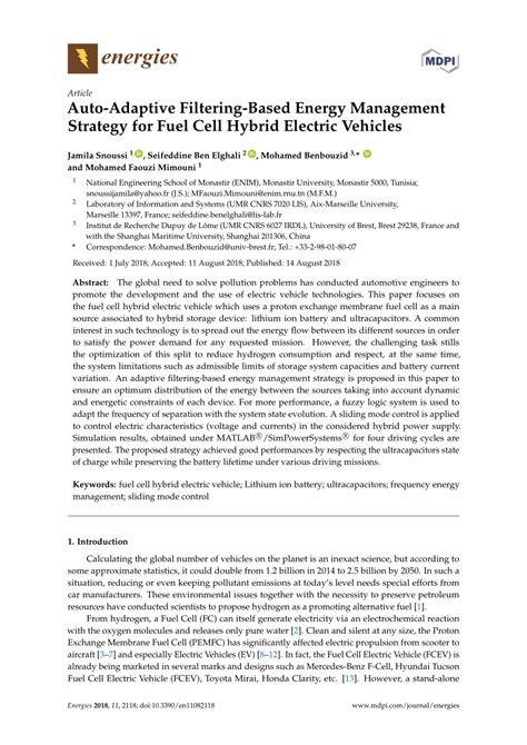 Pdf Auto Adaptive Filtering Based Energy Management Strategy For Fuel