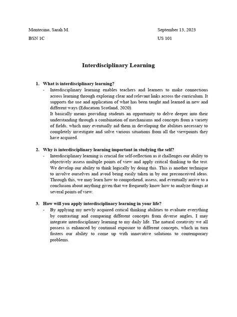 Interdisciplinary Learning Pdf