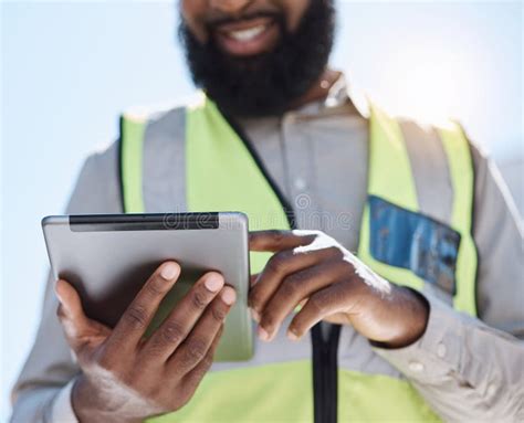 Architecture Man Hands And Tablet For Blueprint Planning Construction Design Or Project