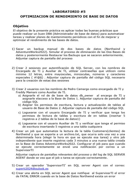 Laboratorio 5 Planes De Mantenimiento Y Sql Server Agent Pdf Servidor Sql De Microsoft Sql