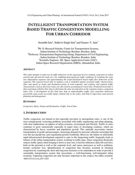 Intelligent Transportation System Based Traffic Congestion Modelling For Urban Corridor Pdf