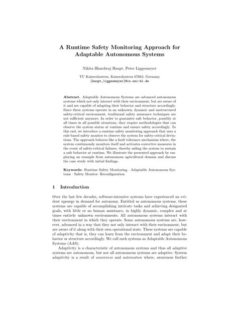 Pdf A Runtime Safety Monitoring Approach For Adaptable Autonomous Systems