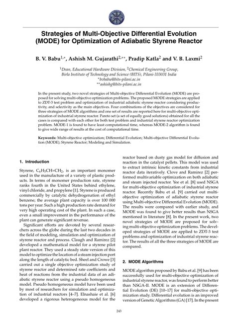 pdf strategies of multi objective differential evolution mode for
