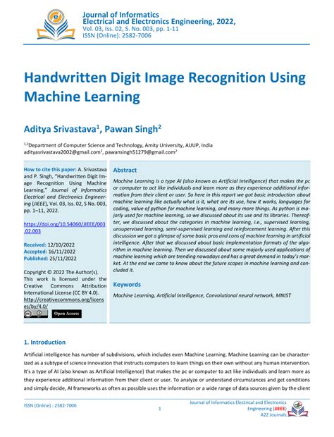 PDF Handwritten Digit Image Recognition Using Machine Learning