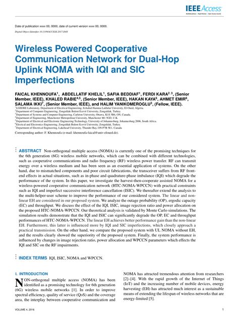Pdf Wireless Powered Cooperative Communication Network For Dual Hop Uplink Noma With Iqi And