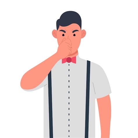 코 벡터 일러스트 레이 션에 손가락을 들고 젊은 남자 프리미엄 벡터