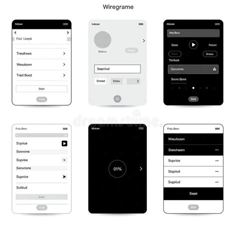 A Set Of Six Mobile App Wireframe Designs Showcasing A Minimalistic