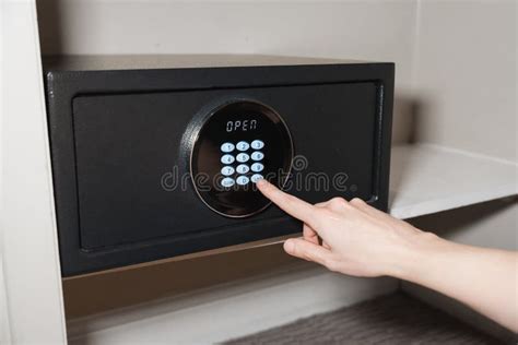 Hand Pressing Code On Digital Hotel Safe Stock Image Image Of Digits