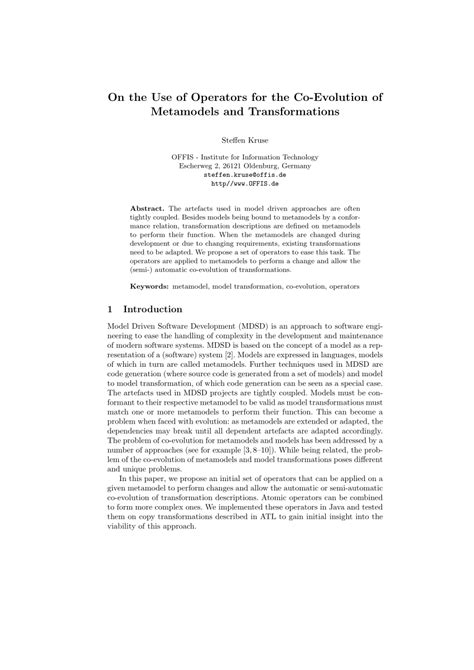 Pdf On The Use Of Operators For The Co Evolution Of Metamodels And Transformations