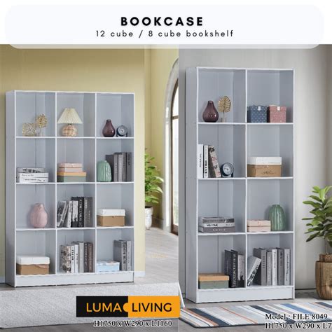 Luma Living 12 Cube 8 Cube Bookshelf Bookcase 4 Tier File Cabinet White Color Cupboard Buku Rak