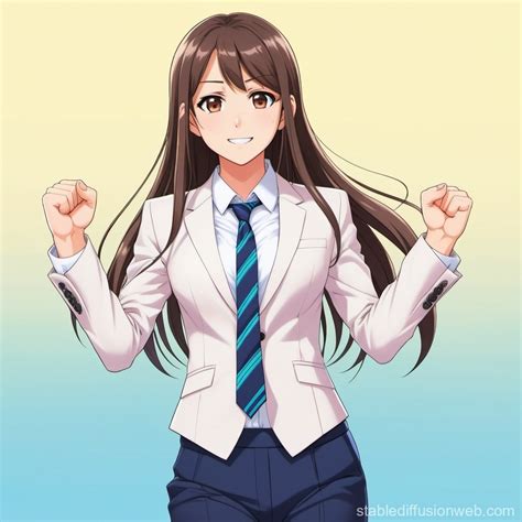 Cute Anime Woman Cheering In Suit And Pumps Stable Diffusion Online