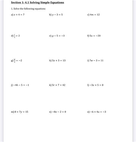 [solved] Section 1 4 1 Solving Simple Equations 1 Solve The