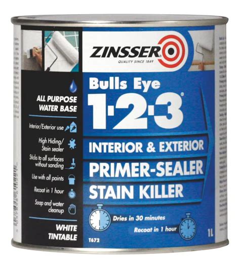 Zinsser Bulls Eye 1 2 3 1ltr White Matt Stain Block Interior And Exterior Multi Surface Primer