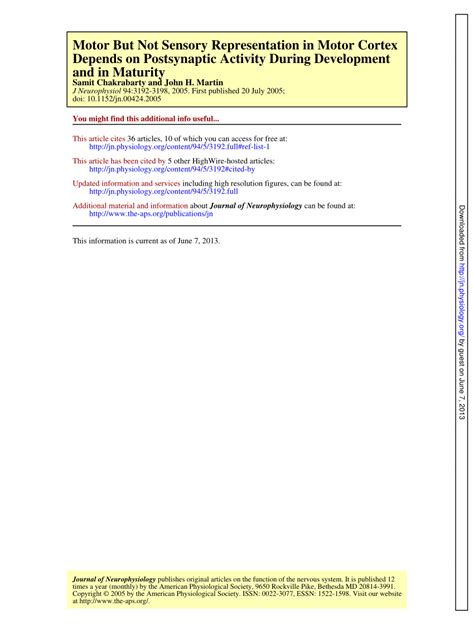 Pdf Functional And Anatomical Reorganization Of The Sensory Motor Cortex After Incomplete