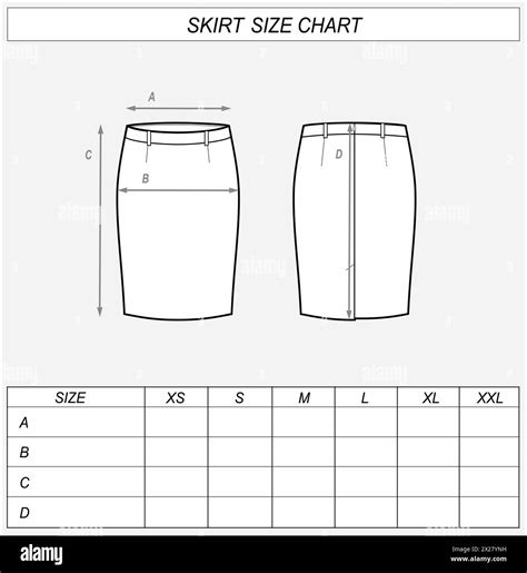 Business Skirt Size Chart Classic Wear Front And Back Sketch Clothing