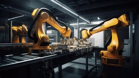 Advanced Robotic Arm Operating On A Manufacturing Assembly Line Stock Illustration