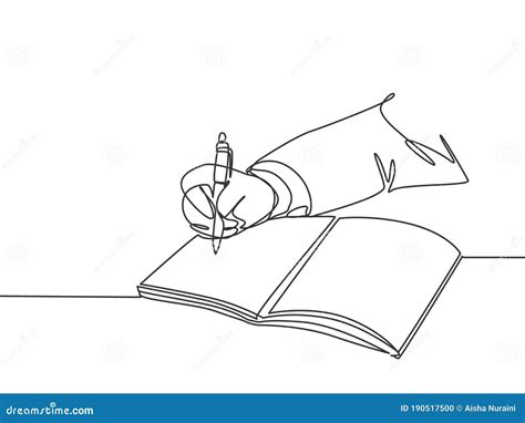 Single Continuous Line Drawing Of Hand Gesture Writing On An Open Note