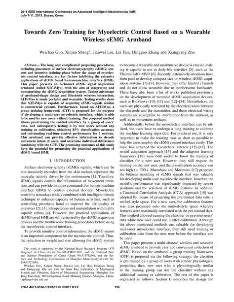 Pdf Towards Zero Training For Myoelectric Control Based On A Wearable Wireless Semg Armband