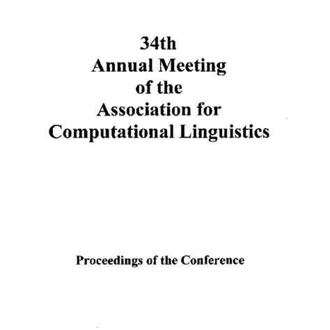34th Annual Meeting Of The Association For Computational Linguistics Acl Anthology
