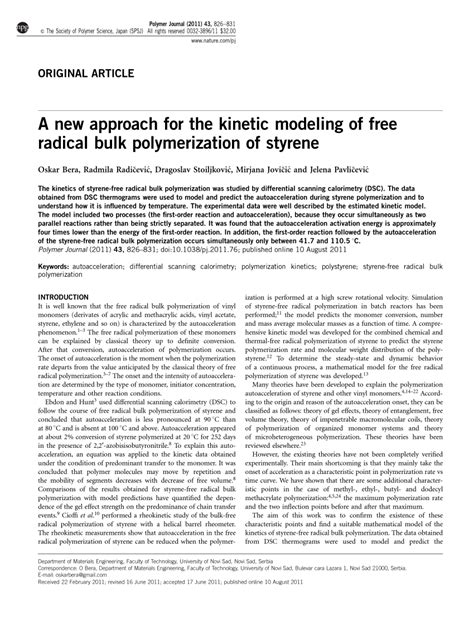 Pdf A New Approach For Kinetic Modeling Of Free Radical Bulk Polymerization Of Styrene