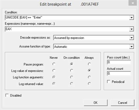 Disassembly Ollydbg How To Set Conditional Breakpoint On A Register