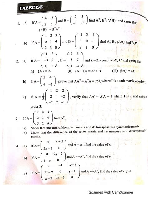 Matrix 1st Exercise Pdf